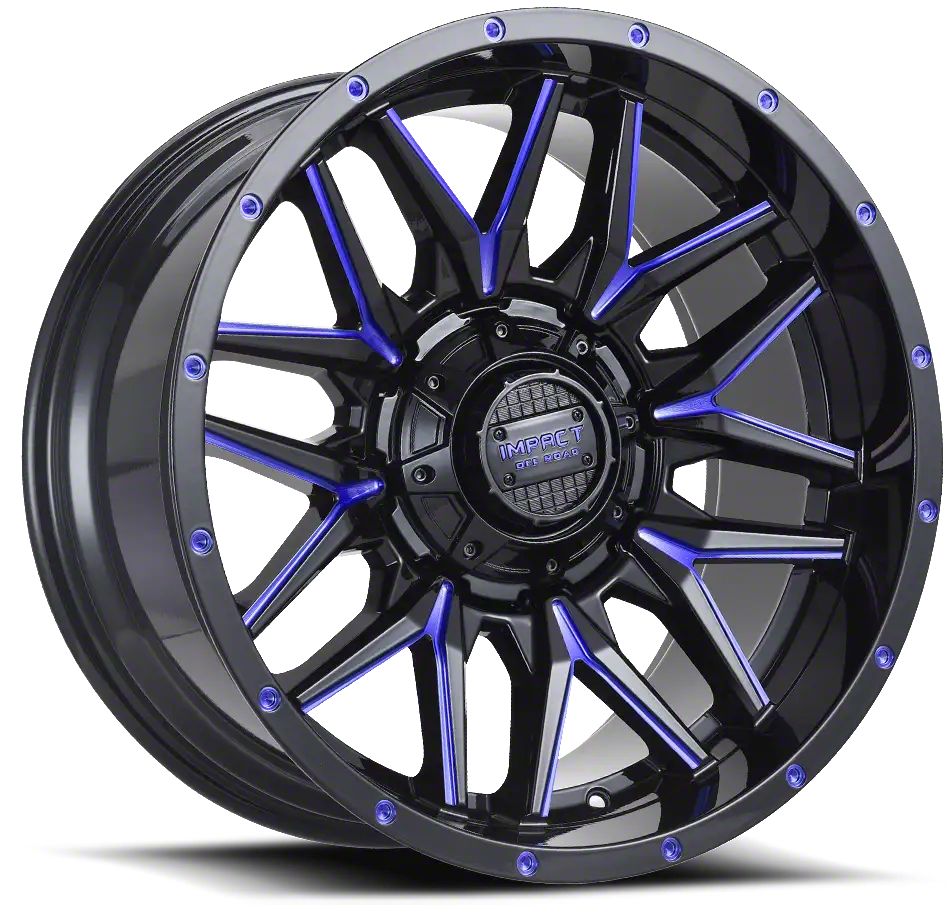 Impact Wheels RAM 1500 819 Gloss Black and Blue Milled Wheel; 18x9 ...