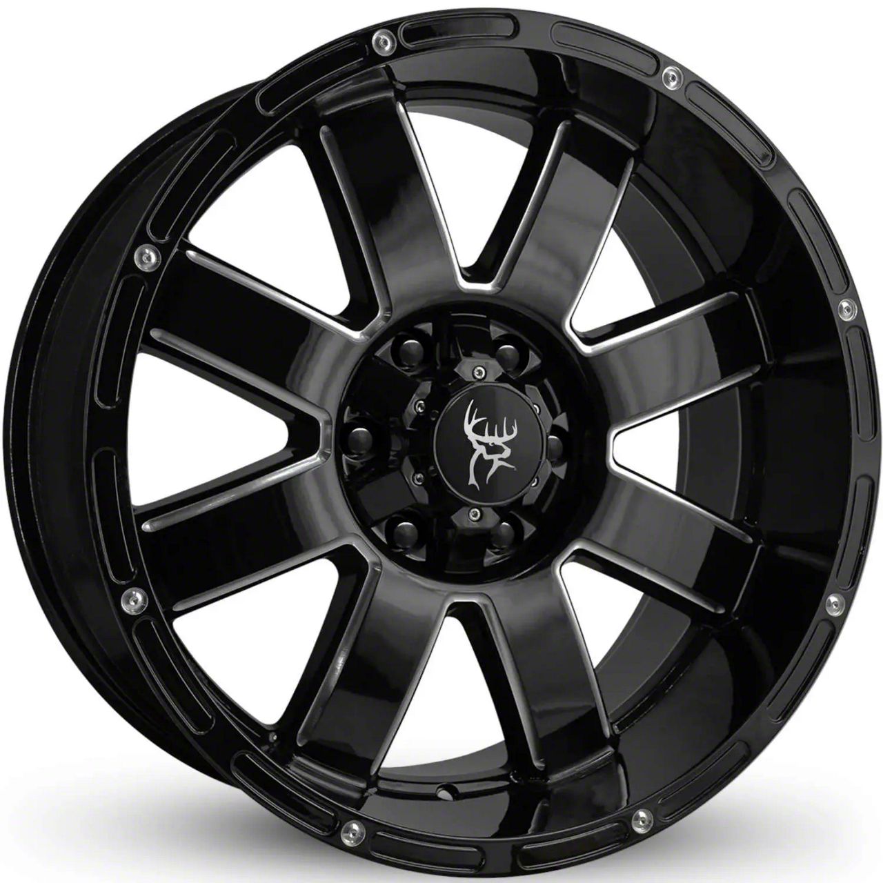 Buck Commander Ranger 8 Point Gloss Black Milled Edges Wheel; 20x9 ...