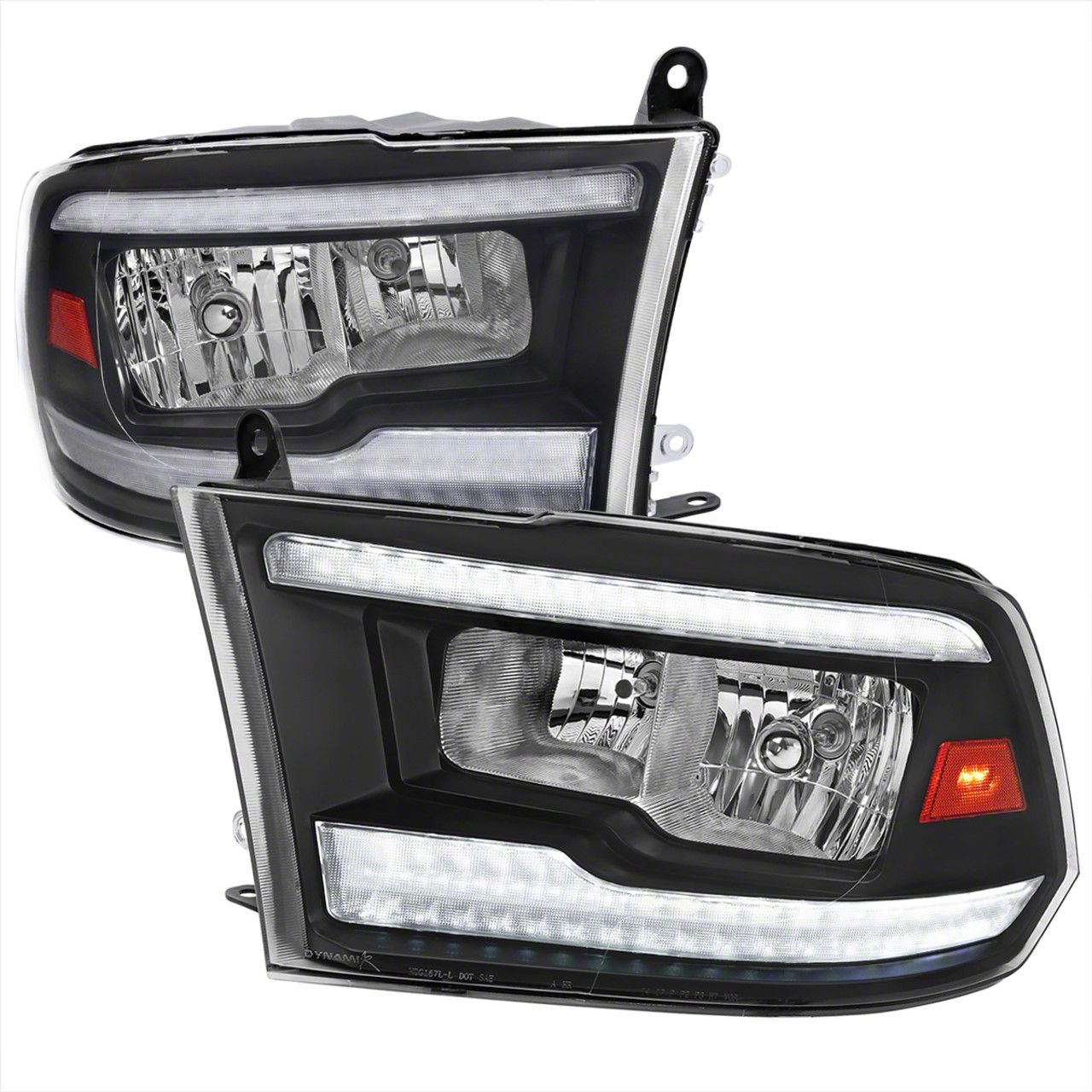 RAM 1500 LED Strip Factory Style Headlights; Black Housing; Clear Lens ...