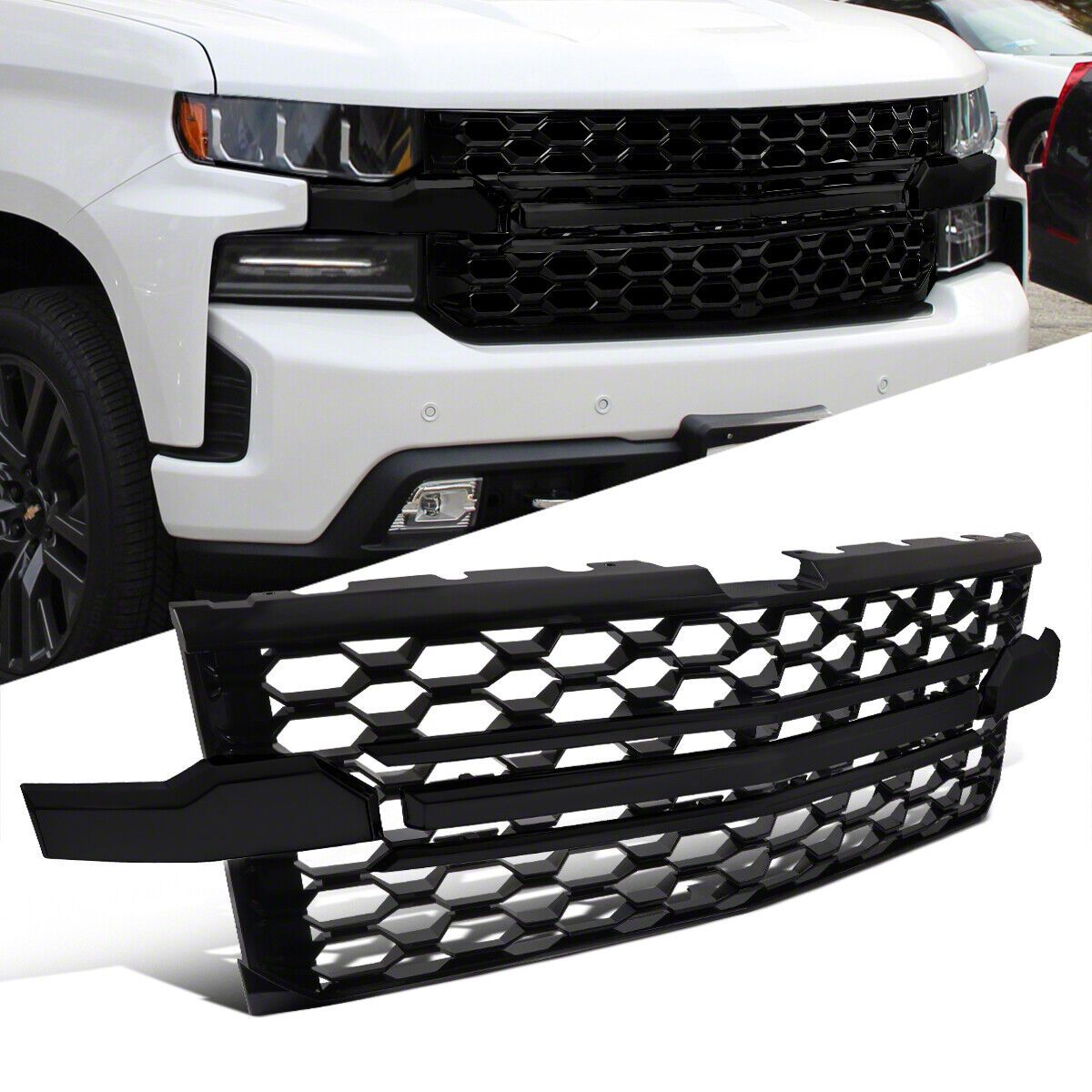 Silverado 1500 Upper Replacement Grille; Gloss Black (19-21 Silverado ...