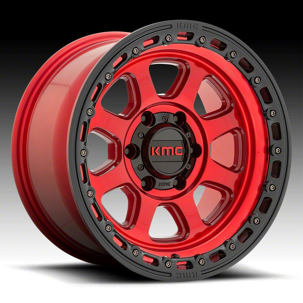 KMC F-250 Super Duty Chase Candy Red with Black Lip 8-Lug Wheel; 20x9 ...
