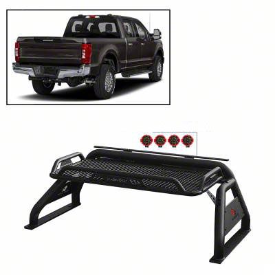 F-350 Super Duty Atlas Roll Bar with 7-Inch Red Round LED Lights; Black ...
