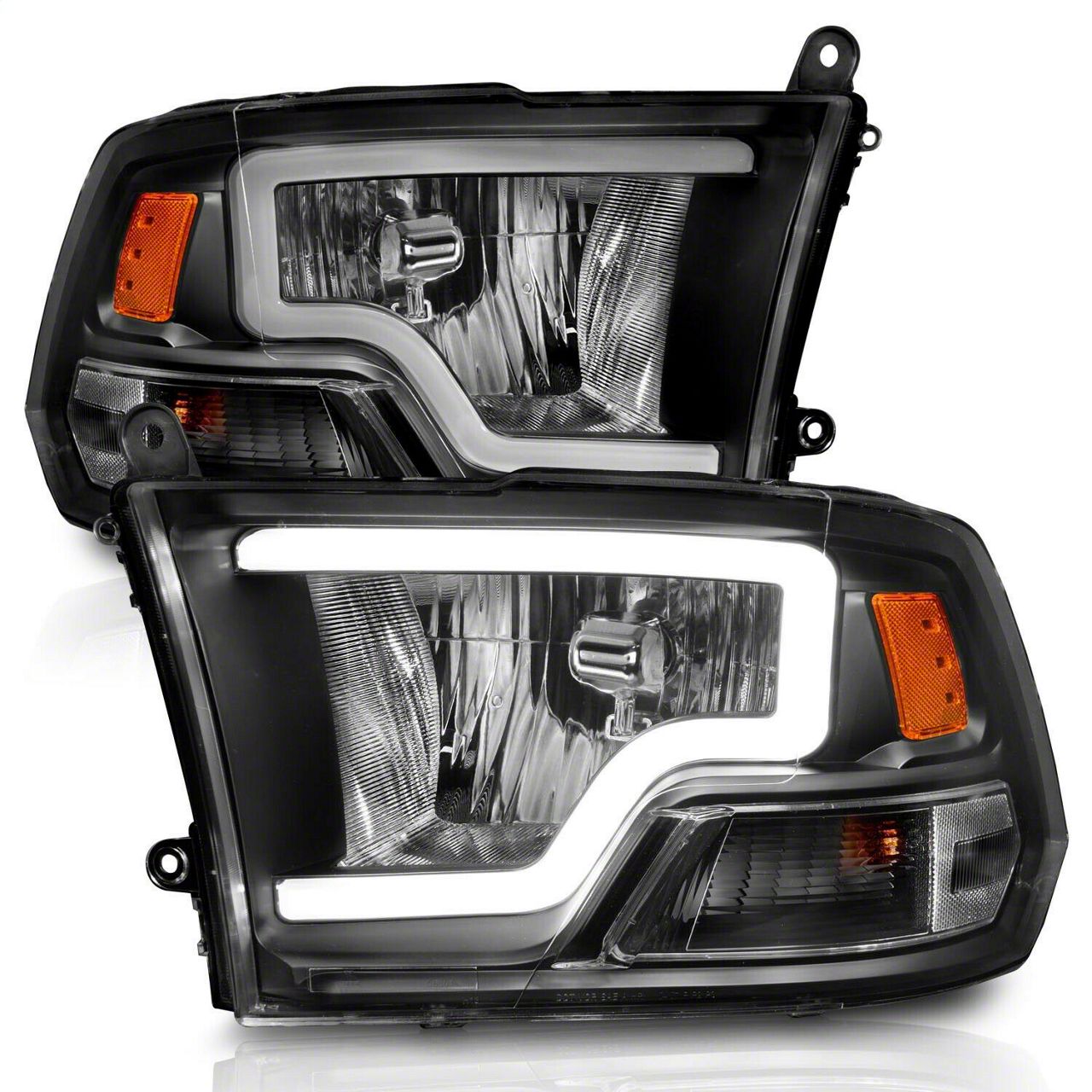 RAM 1500 Light Bar Style Crystal Headlights; Black Housing; Clear Lens ...