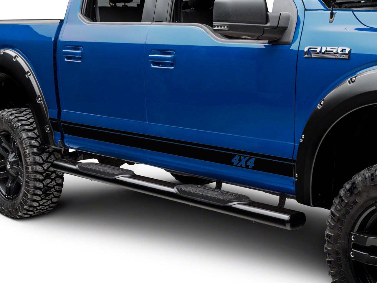 SEC10 F-150 Rocker Stripes with 4x4 Logo; Matte Black T527973 (97-23 F ...