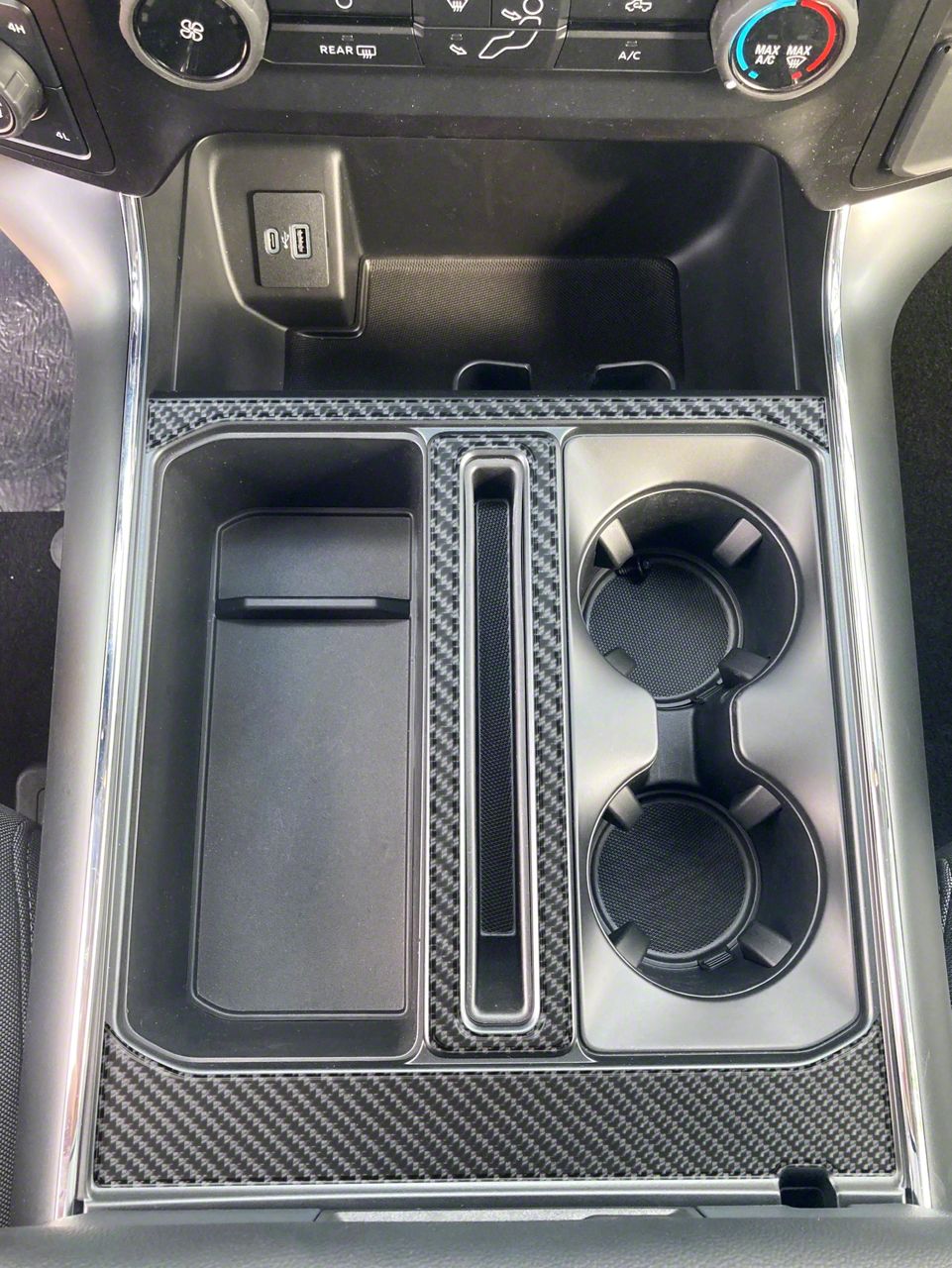 F-150 Center Console Accent Trim; Domed Carbon Fiber (21-23 F-150 ...